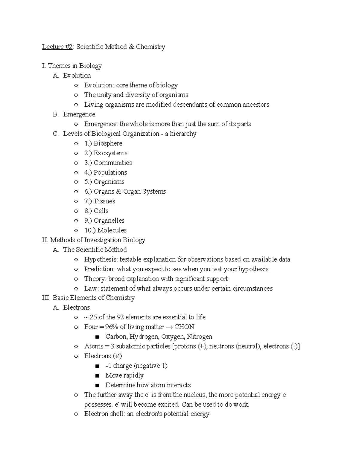 Lecture 2 Notes - Lecture #2 : Scientific Method & Chemistry I. Themes ...