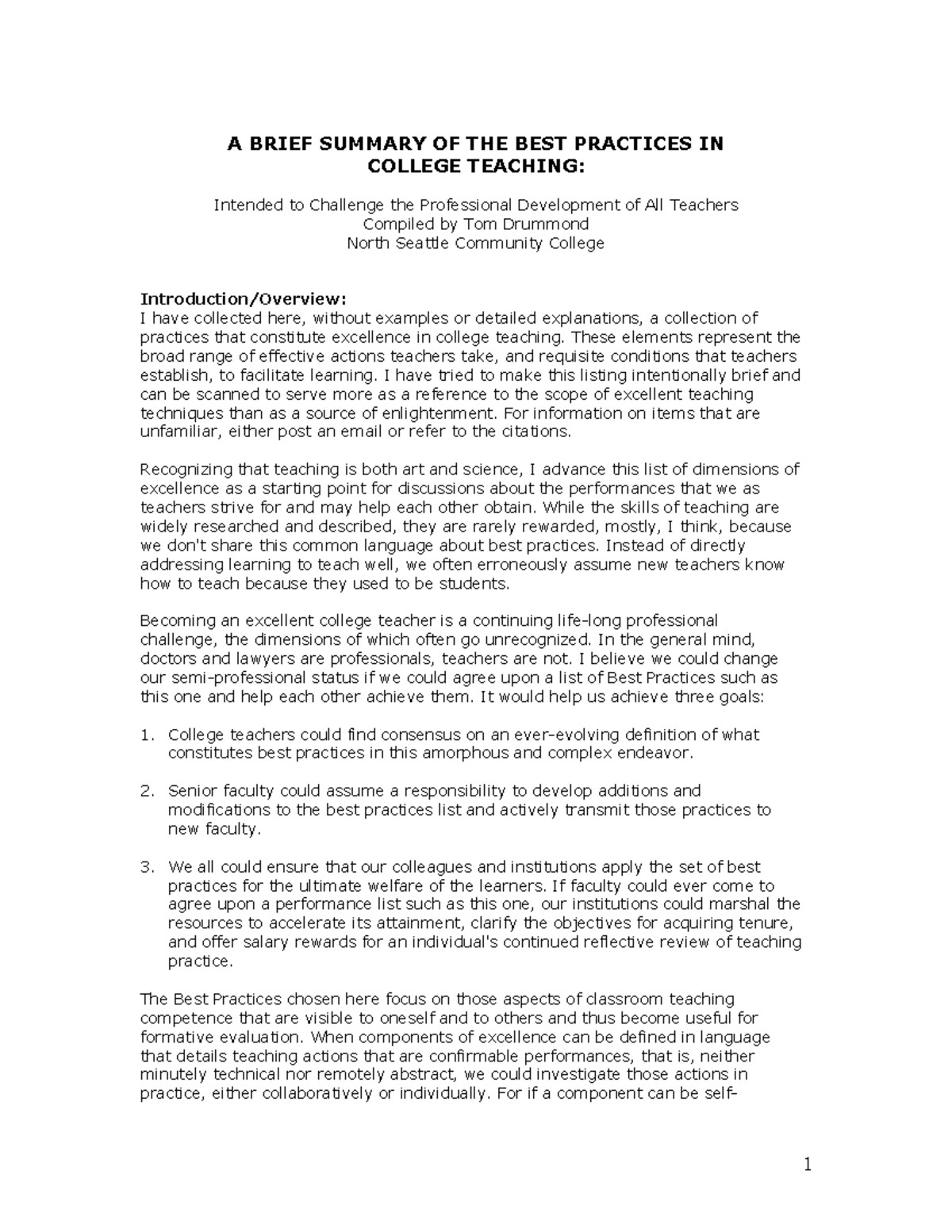 Best Practices - A BRIEF SUMMARY OF THE BEST PRACTICES IN COLLEGE ...