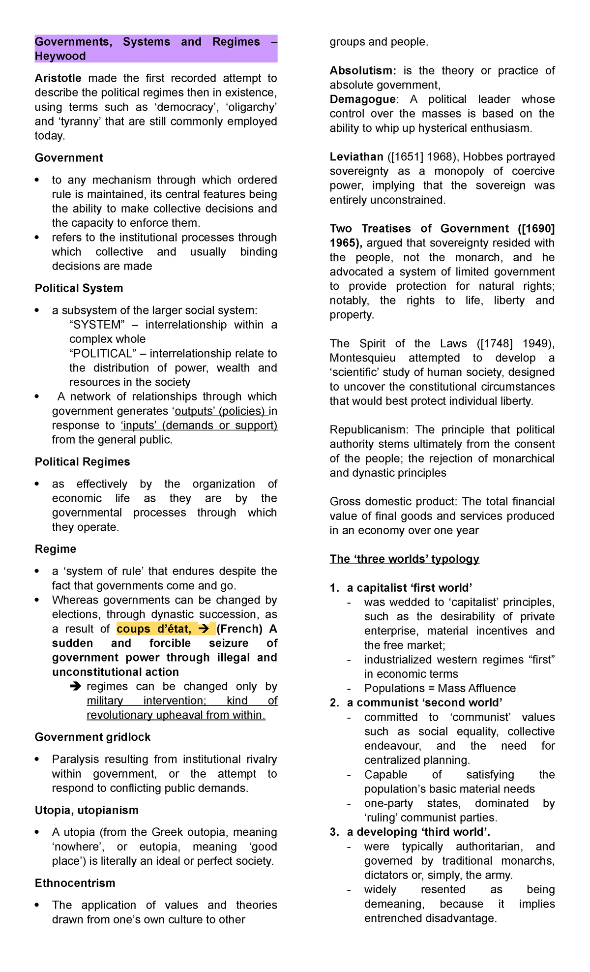 I. States, Political Regimes, AND Governance Institutions - Governments ...