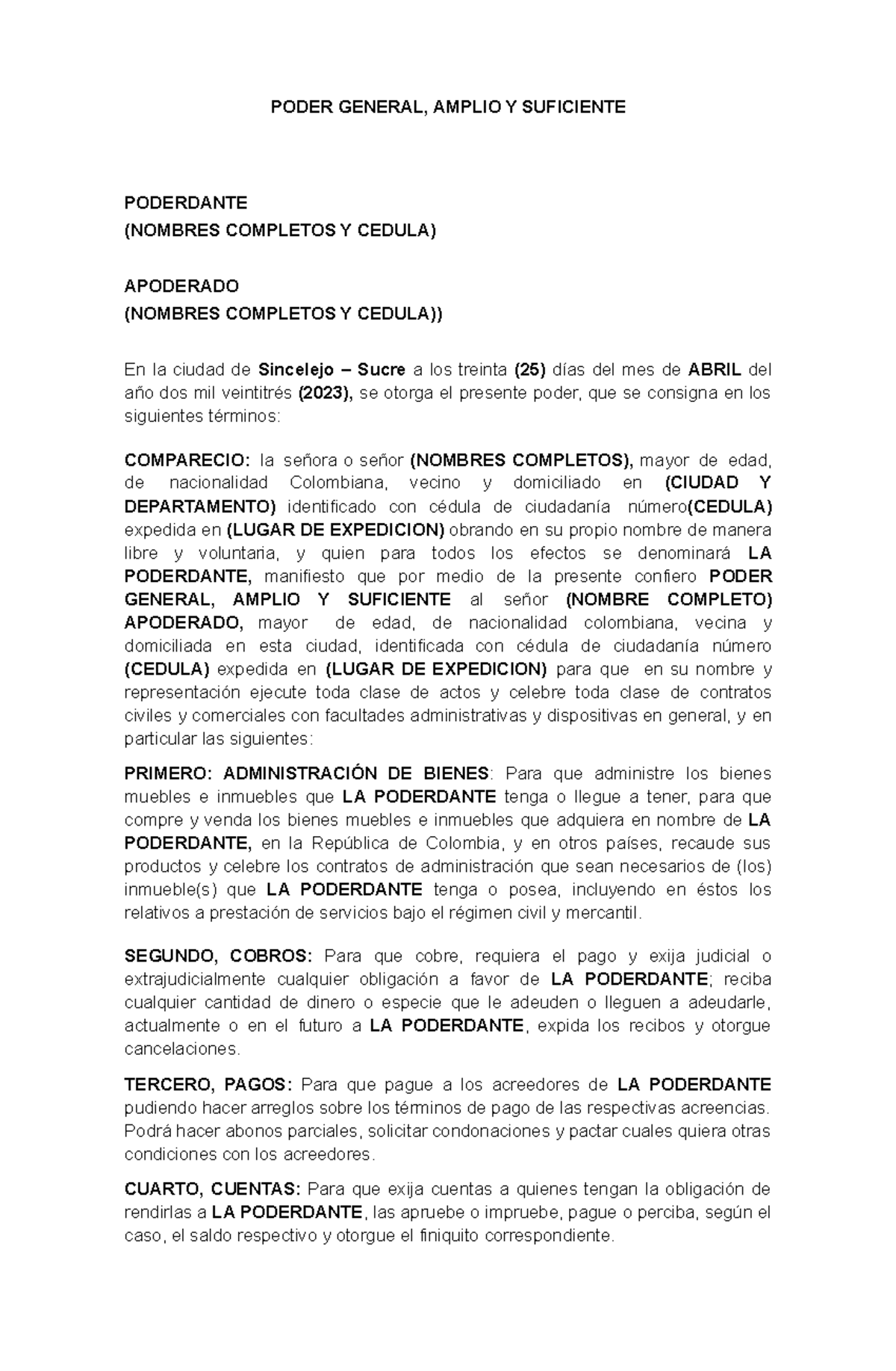 Poder General - muy buen modelo - PODER GENERAL, AMPLIO Y SUFICIENTE ...