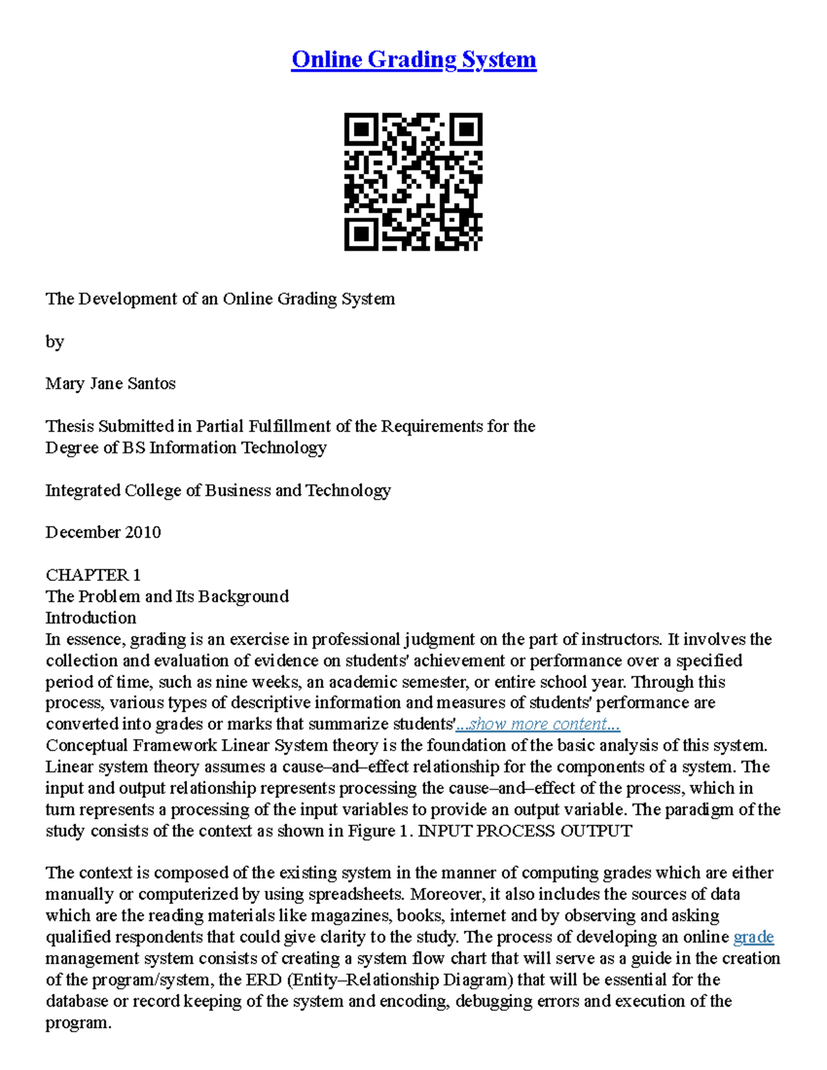 Grading System Essay - Online Grading System The Development of an ...