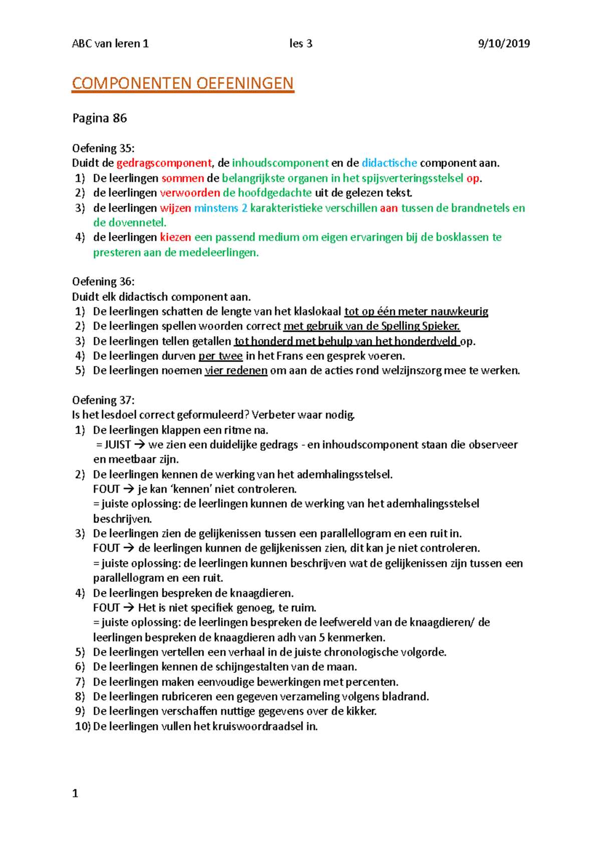 oefeningen componenten - ABC van leren 1 les 3 9/10/ COMPONENTEN ...