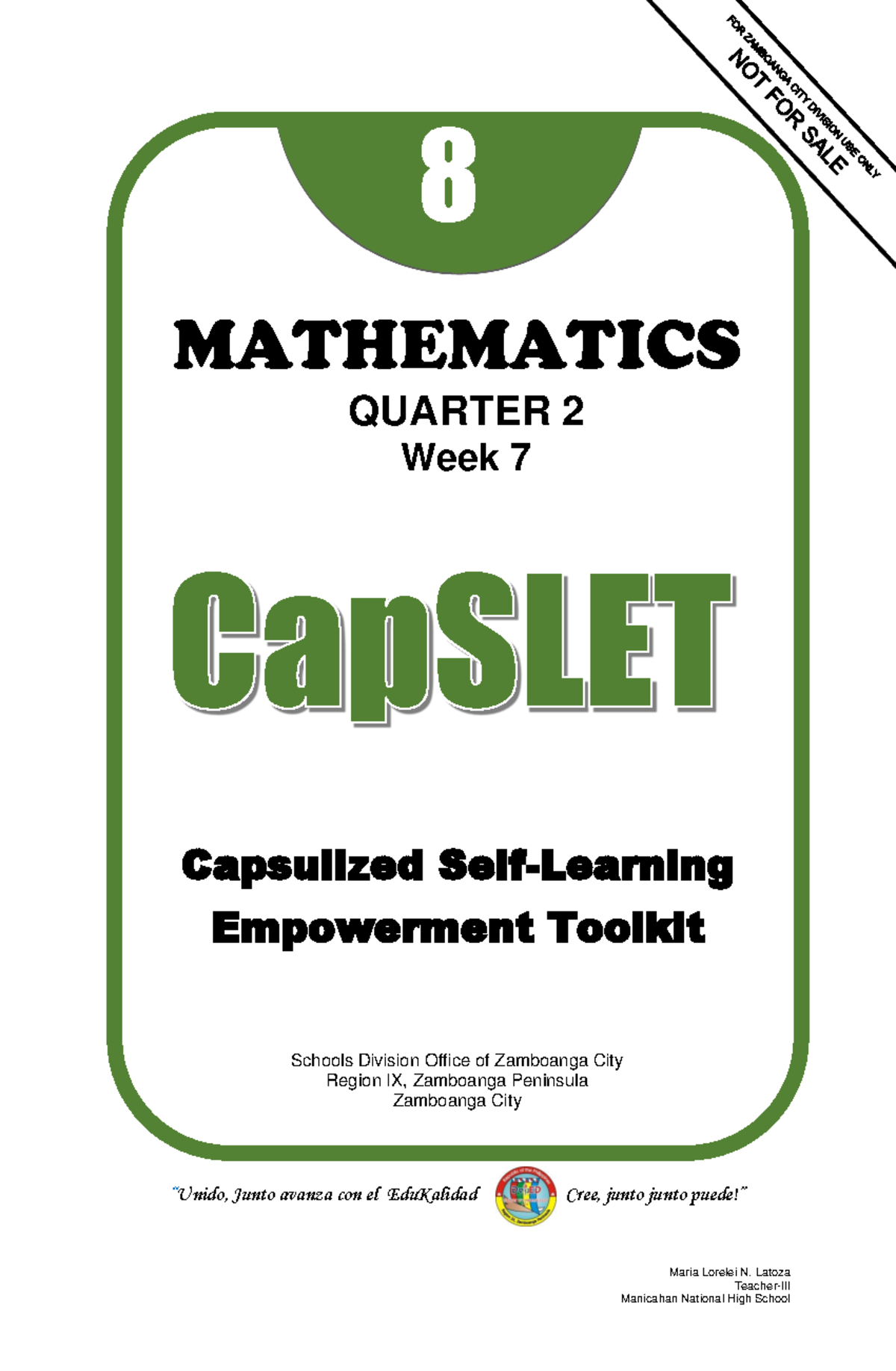 G8 Mathq2W7-SLM-1 - Maria Lorelei N. Latoza Teacher-III Manicahan ...