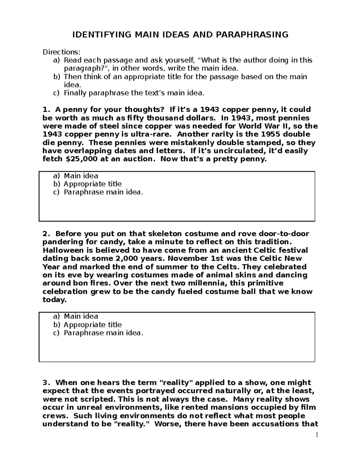 Identify main idea - no jajjja - IDENTIFYING MAIN IDEAS AND ...