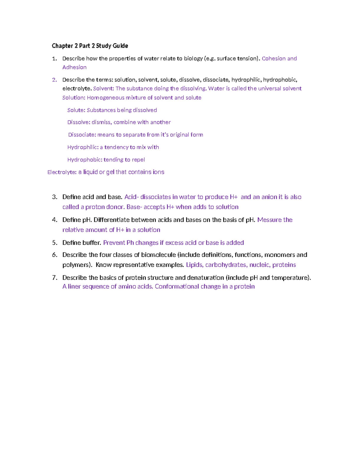 Chapter 2 Part 2 Study Guide - Chapter 2 Part 2 Study Guide 1. Describe ...