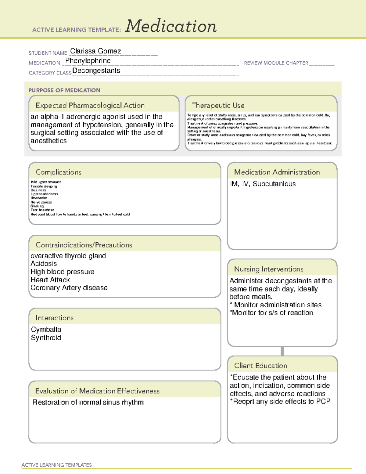 1 Adverse Effects of Phenylephrine - ACTIVE LEARNING TEMPLATES ...