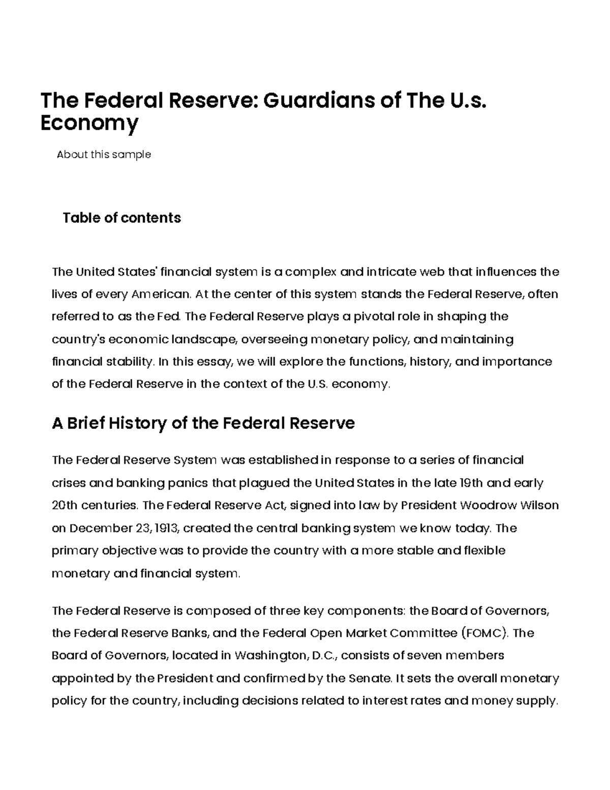 The Federal Reserve Guardians of the U.S. Economy [Essay Example], 790 ...