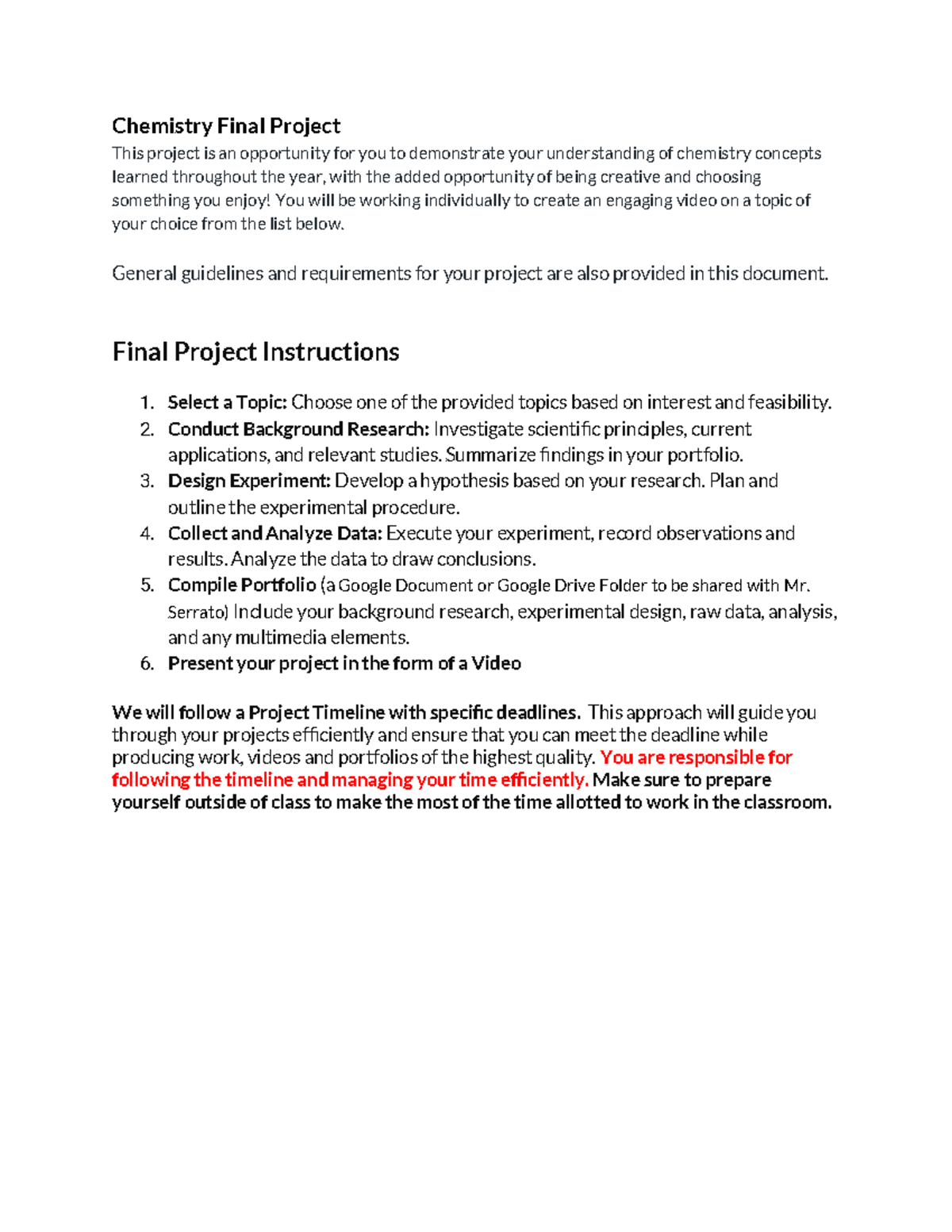 Chemistry Final Project - General guidelines and requirements for your ...
