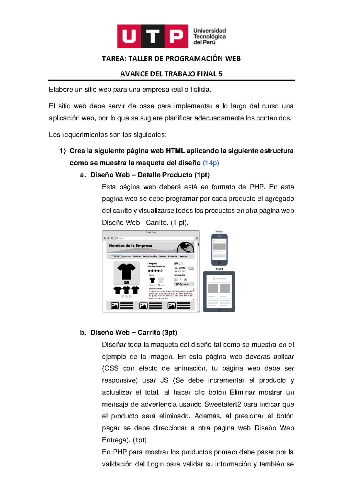 5 S13 Avance TRAB Final 5 - TAREA: TALLER DE PROGRAMACIÓN WEB AVANCE DEL TRABAJO FINAL 5 Elabore ...