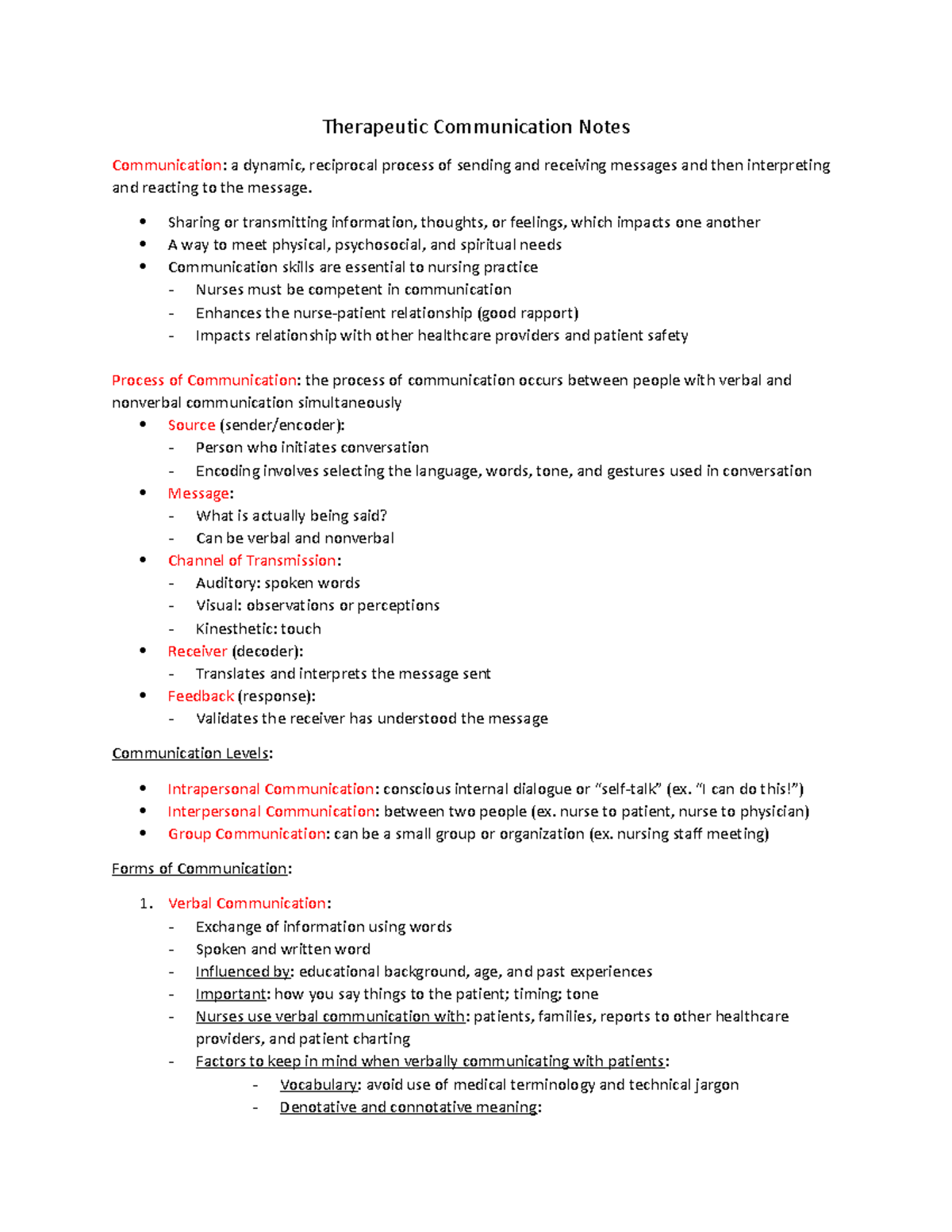 Therapeutic Communication Notes - Therapeutic Communication Notes ...