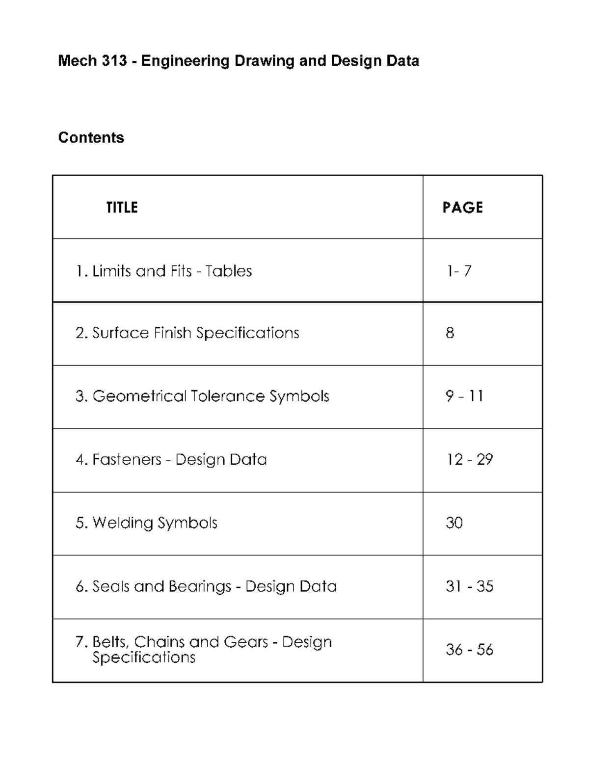 Tables (Design Data) 313 - Mech 313 Engineering Drawing and Design Data ...