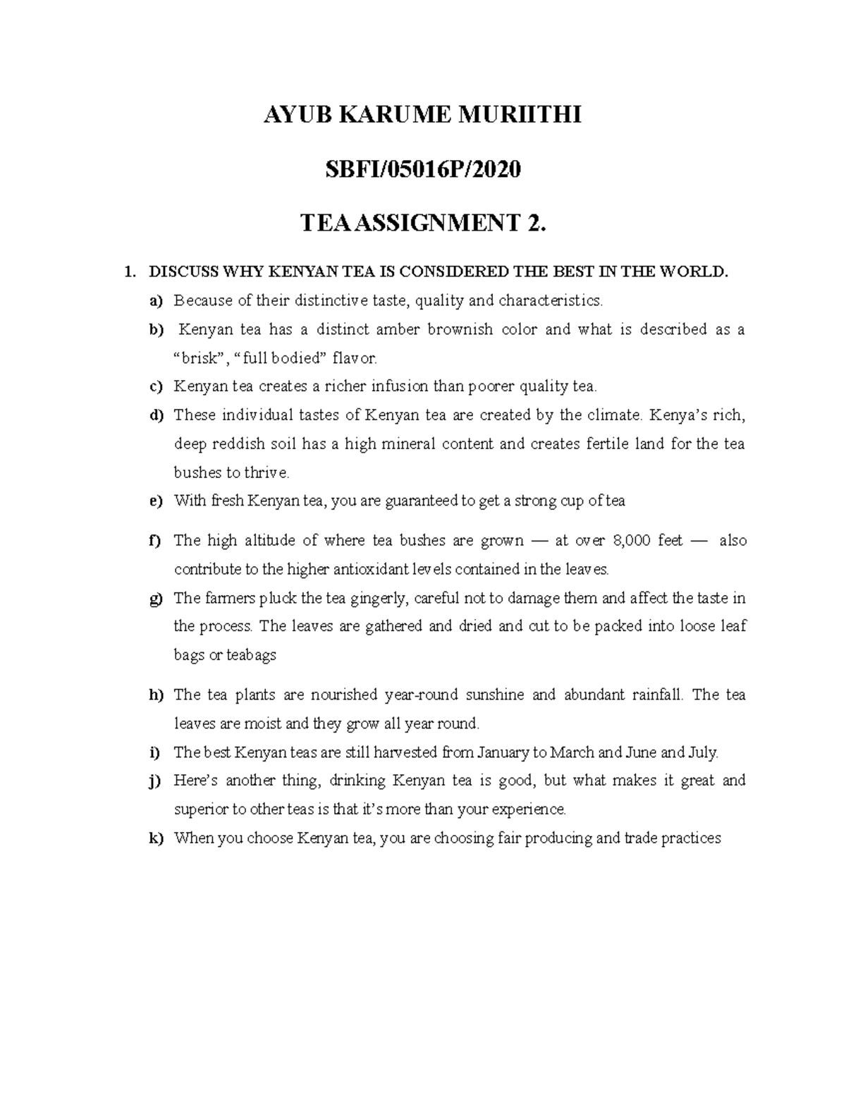 TEA Assignment - revision summary on tea technology. - AYUB KARUME ...