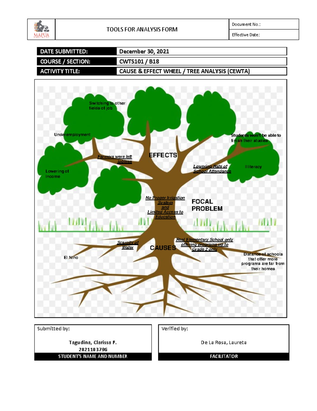 Tagudina C-CWTS101-B18-TFA-TA - TOOLS FOR ANALYSIS FORM Document No ...