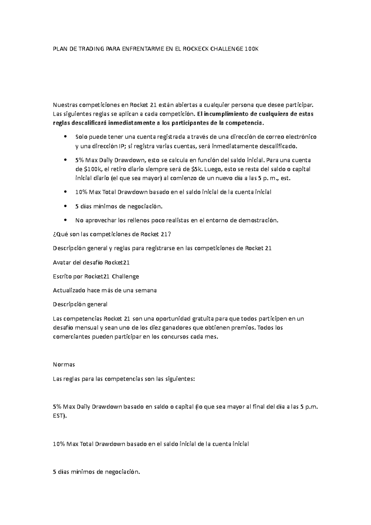 PLAN DE Trading PARA Enfrentarme EN EL Rockeck Challenge 100K - PLAN DE TRADING PARA ENFRENTARME ...