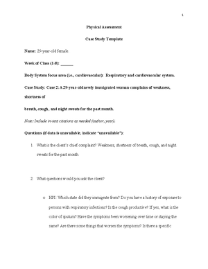 NURS 681 Week 1 Case Study - Physical Assessment Case Study Template ...