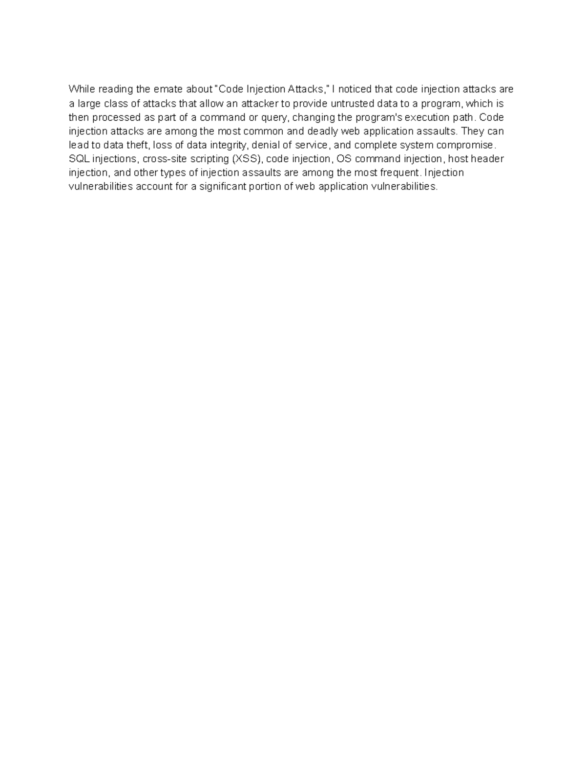 Code Injection Attacks While Reading The Emate About “code Injection