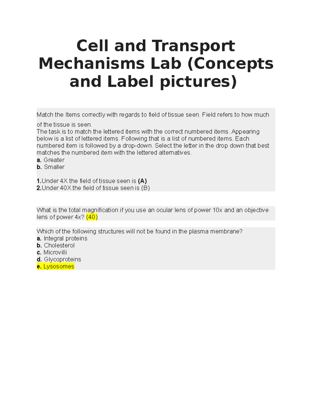 Cell and Transport Mechanisms Lab - Cell and Transport Mechanisms Lab ...
