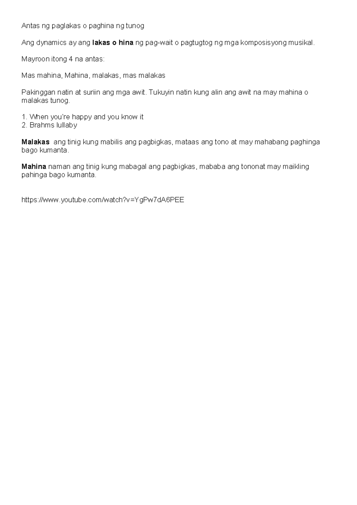 Music 2- Dynamics Module - Antas ng paglakas o paghina ng tunog Ang ...