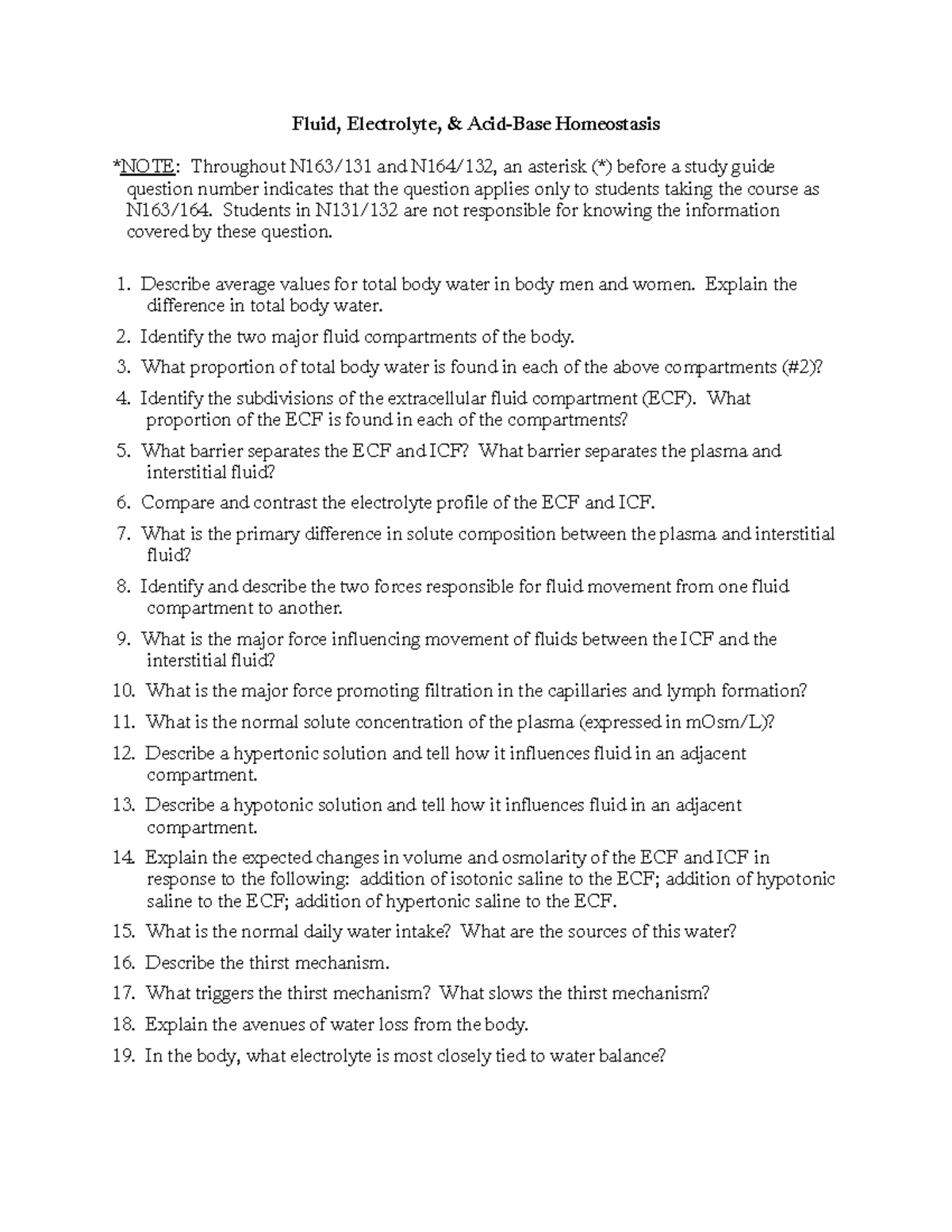 Fluid, Electrolyte, Acid-Base Balance study guide - Fluid, Electrolyte ...