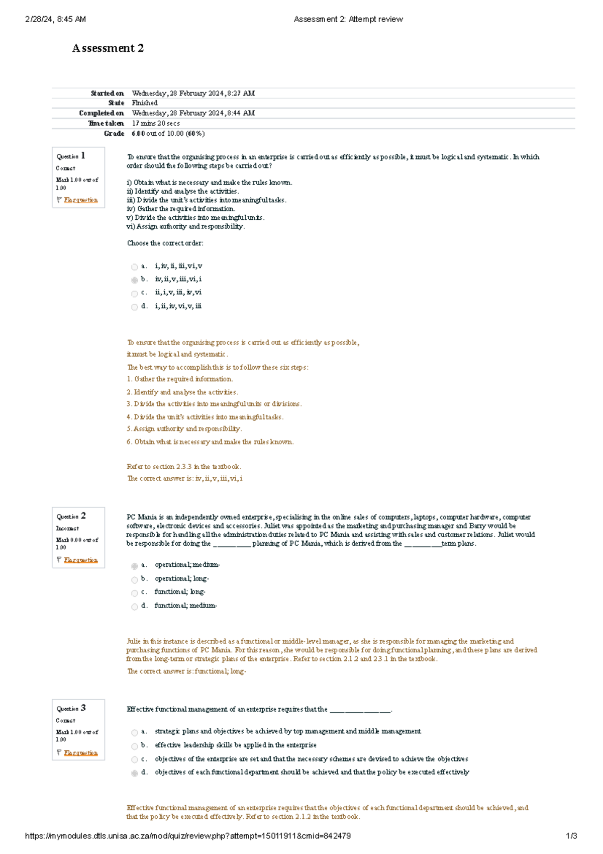BSM1602 ASS 2 Attempt 2 - 2/28/24, 8:45 AM Assessment 2: Attempt review ...