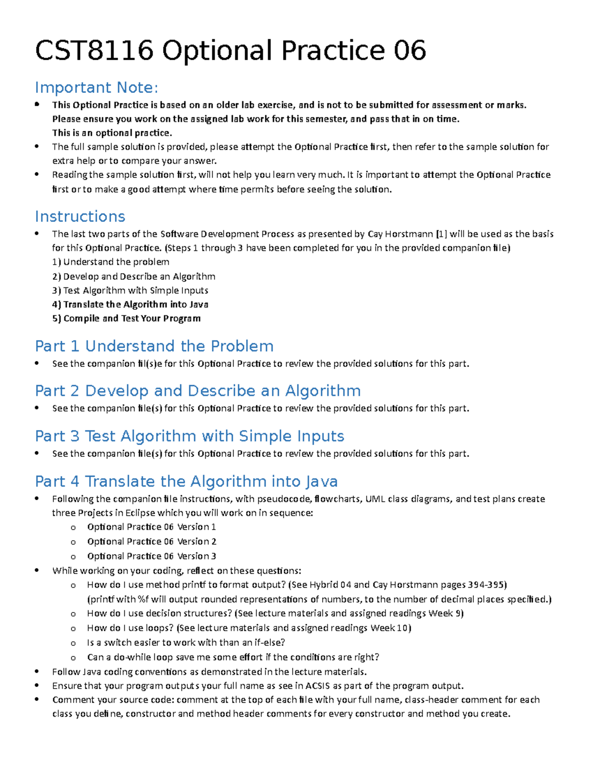 Optional Practice 06 Handout - CST8116 Optional Practice 06 Important Note: This Optional ...