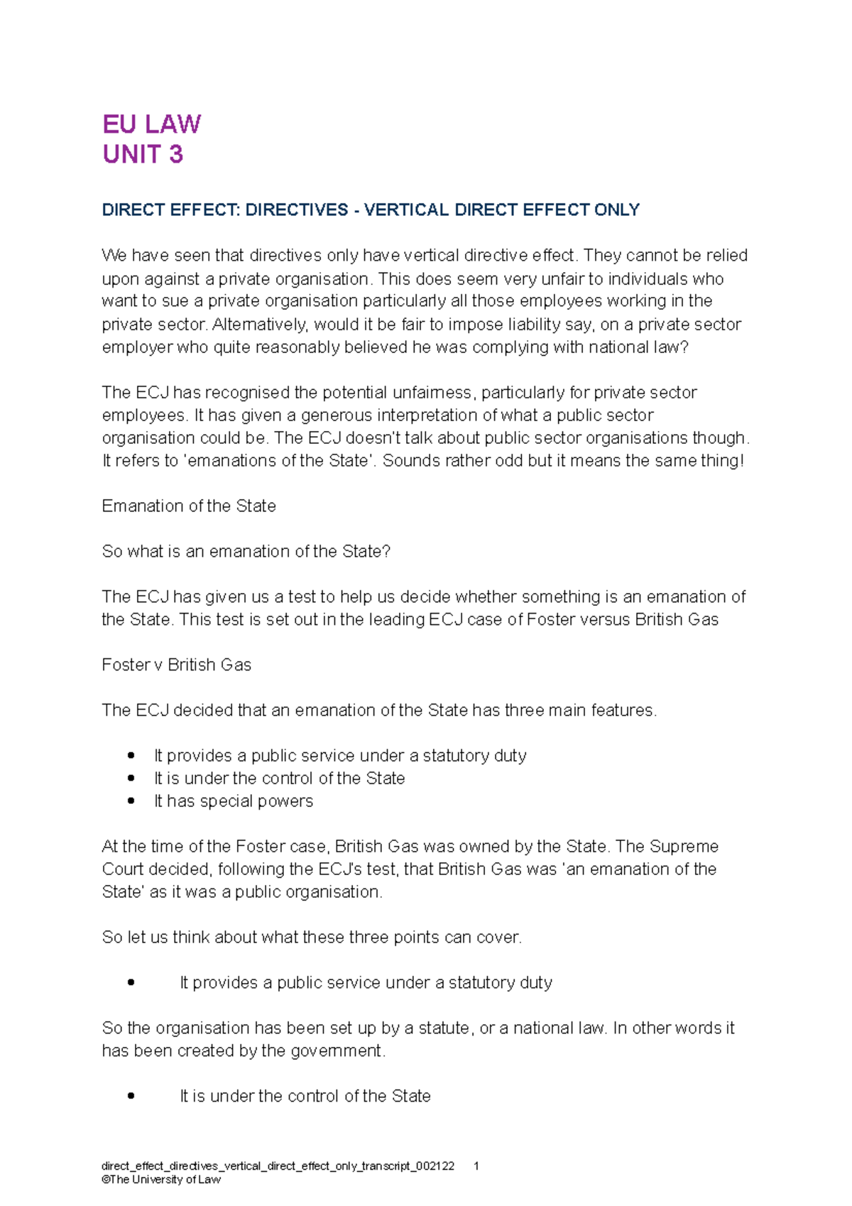 Direct effect directives vertical direct effect only transcript 002122 ...