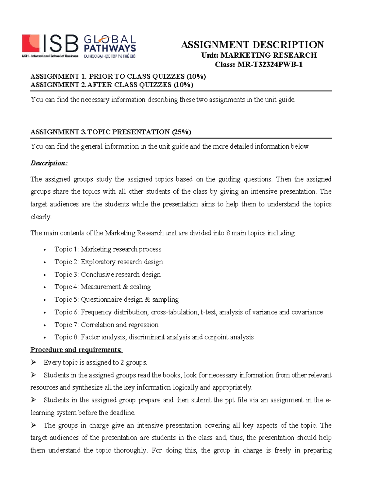 Assignments' description MR-T32324 PWB-1 - ASSIGNMENT DESCRIPTION Unit ...