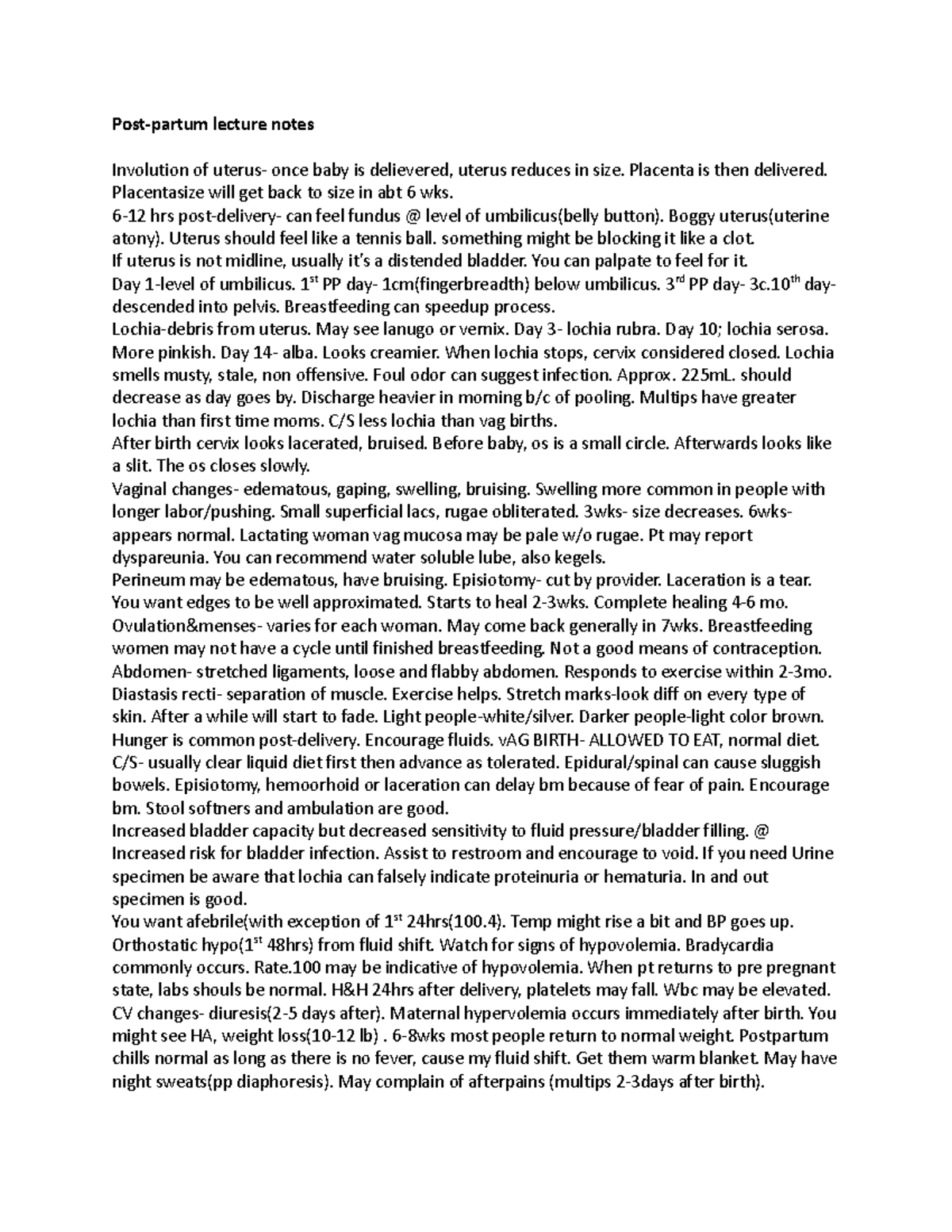 Post partum lecture notes - Post-partum lecture notes Involution of ...