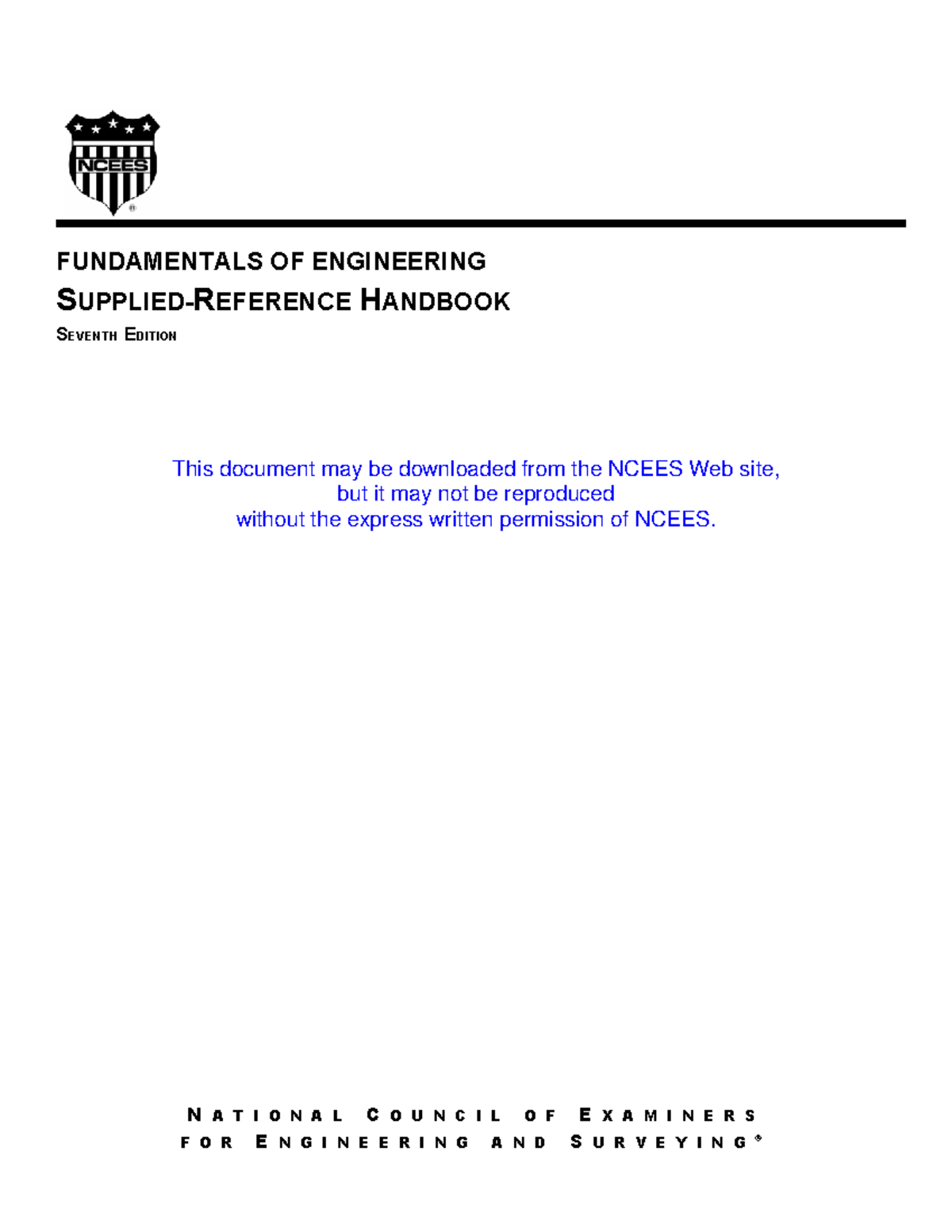 FE Book - This document may be downloaded from the NCEES Web site, but it may not be reproduced ...