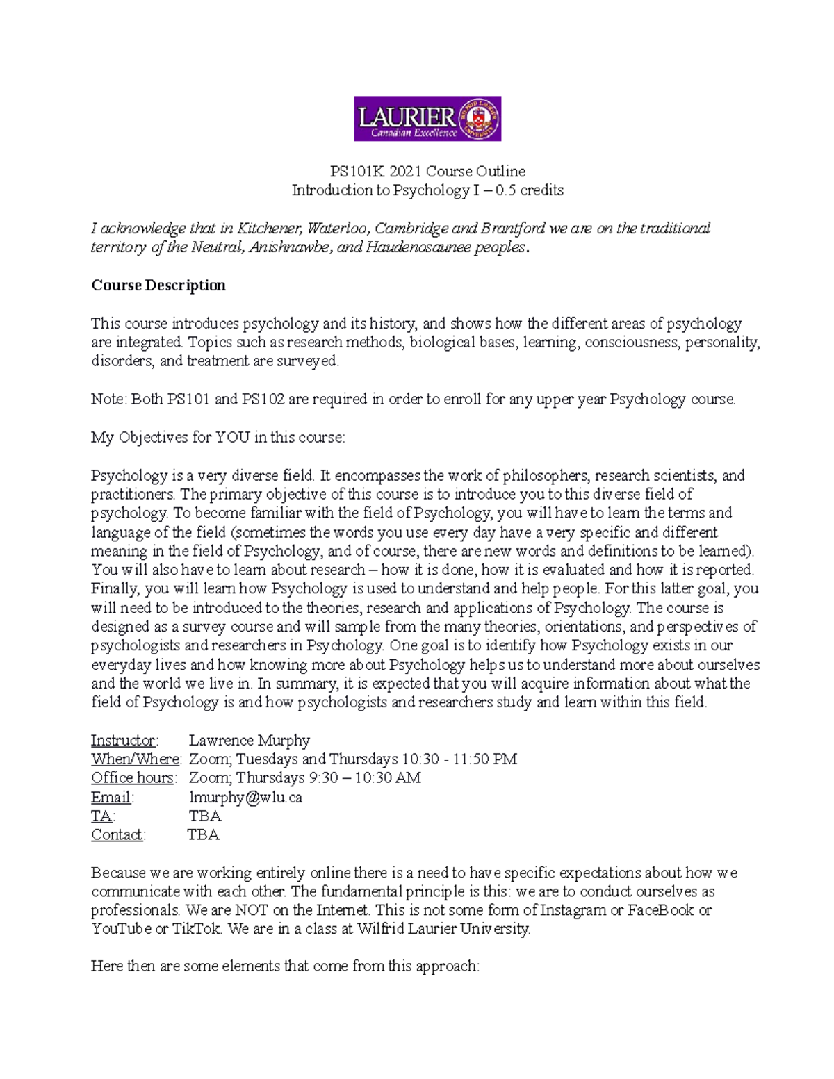 PS101 K Syllabus Fall 2021 Lawrence Murphy - PS101 - WLU - Studocu