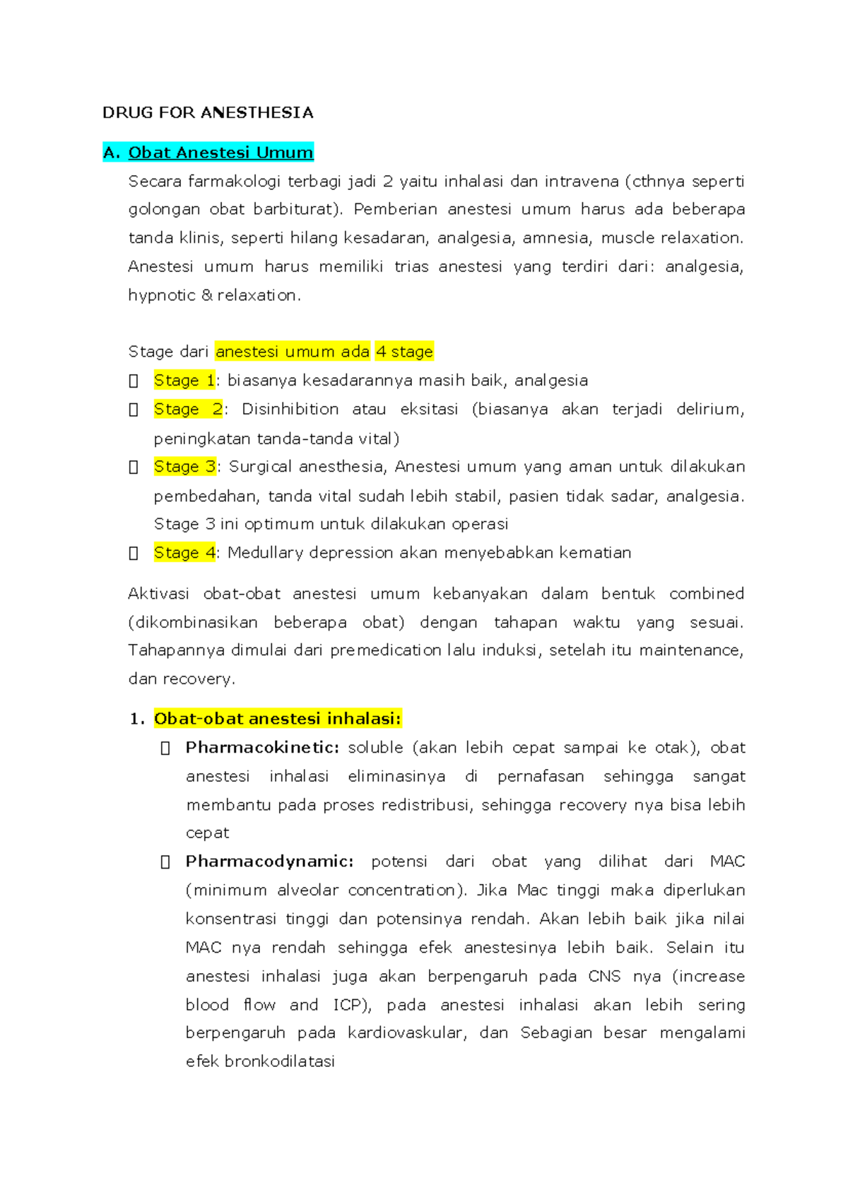 Drug For Anesthesia - Materi Semester I Blok Biomedik II - DRUG FOR ...