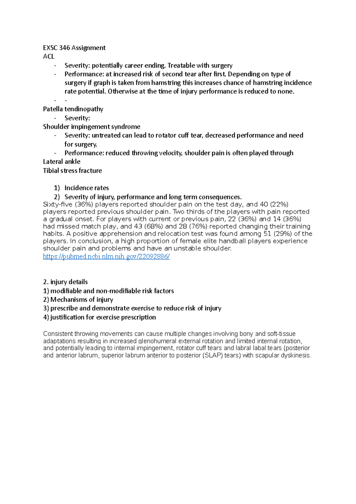 EXSC 346 Assignment 1 - EXSC346 - ACU - Studocu