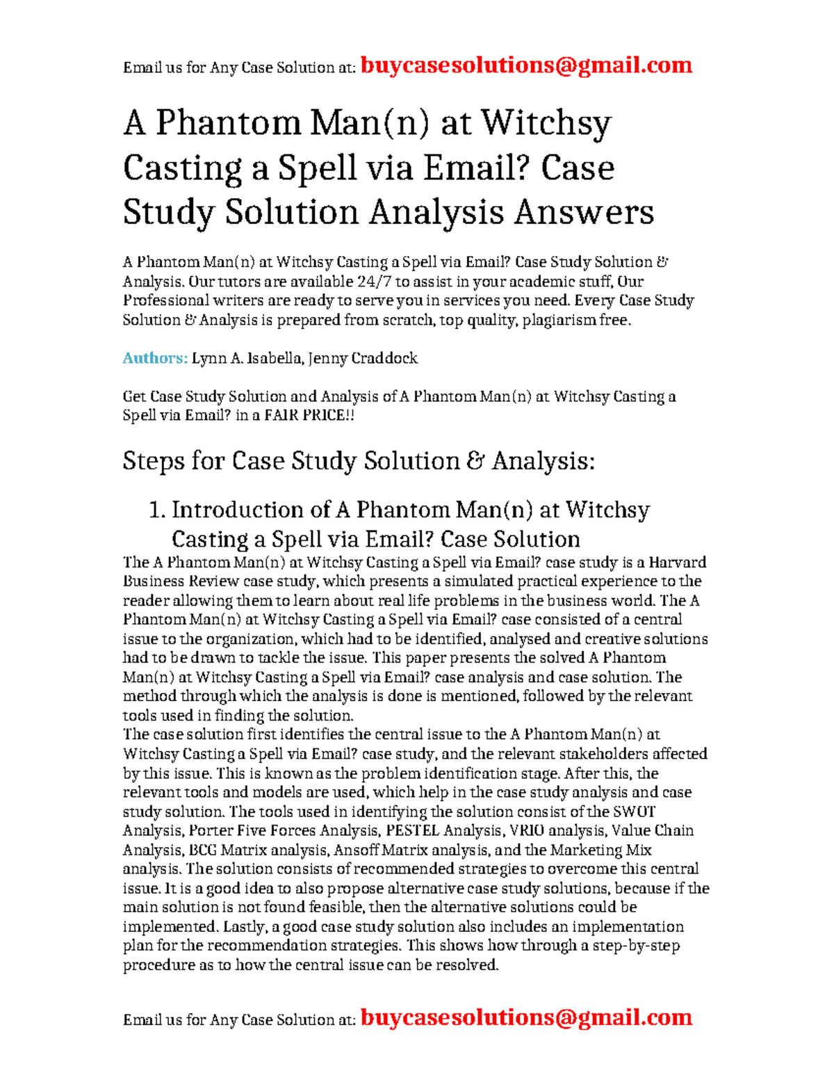 Case Solution A Phantom Man(n) at Witchsy Casting a Spell via Email - A Phantom Man(n) at ...