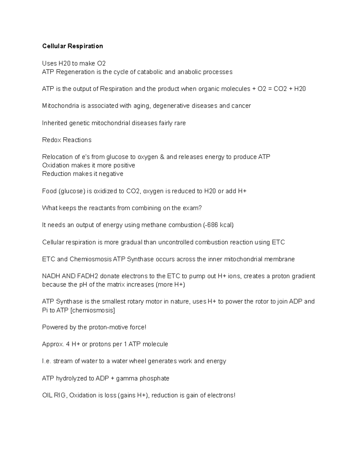 Bio 93 10 20 - Lecture notes on Trio lecture - Cellular Respiration ...