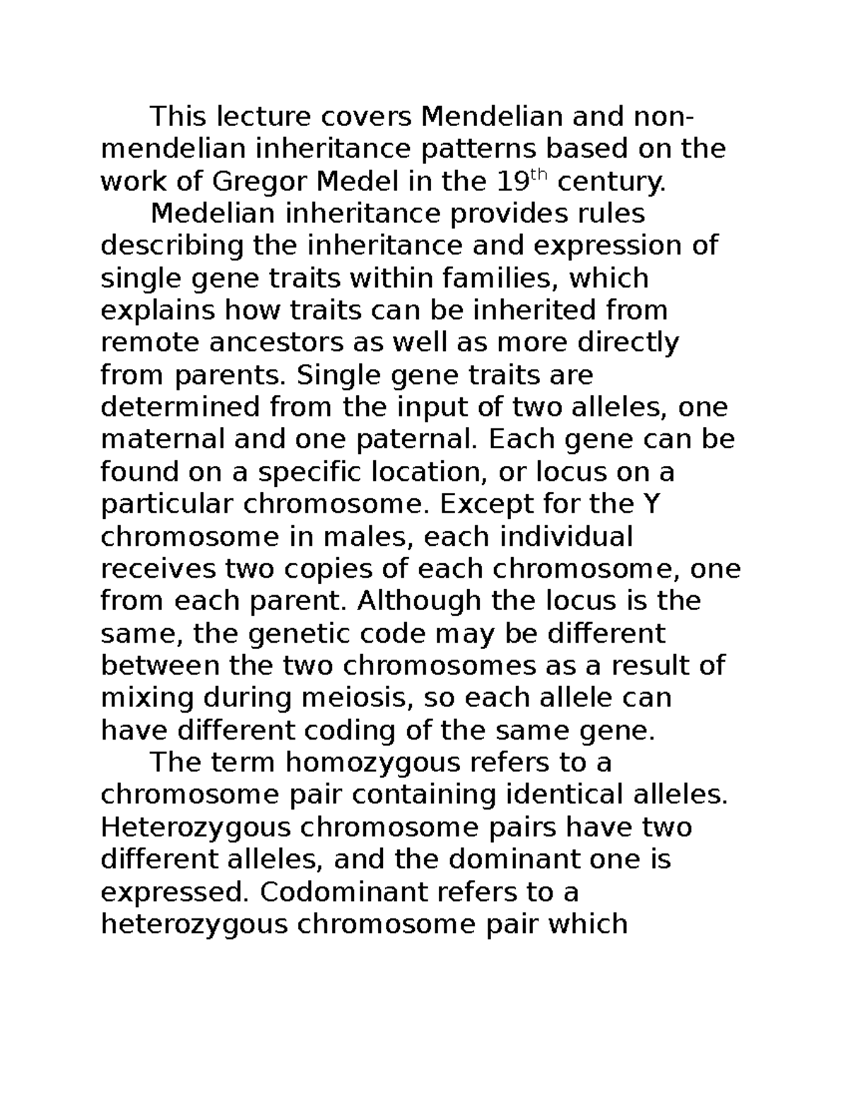 Chapter 4 Slide Notes - This lecture covers Mendelian and non ...