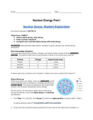 Nuclear Energy Activity - Nuclear Energy: What’s Your Reaction? Name ...