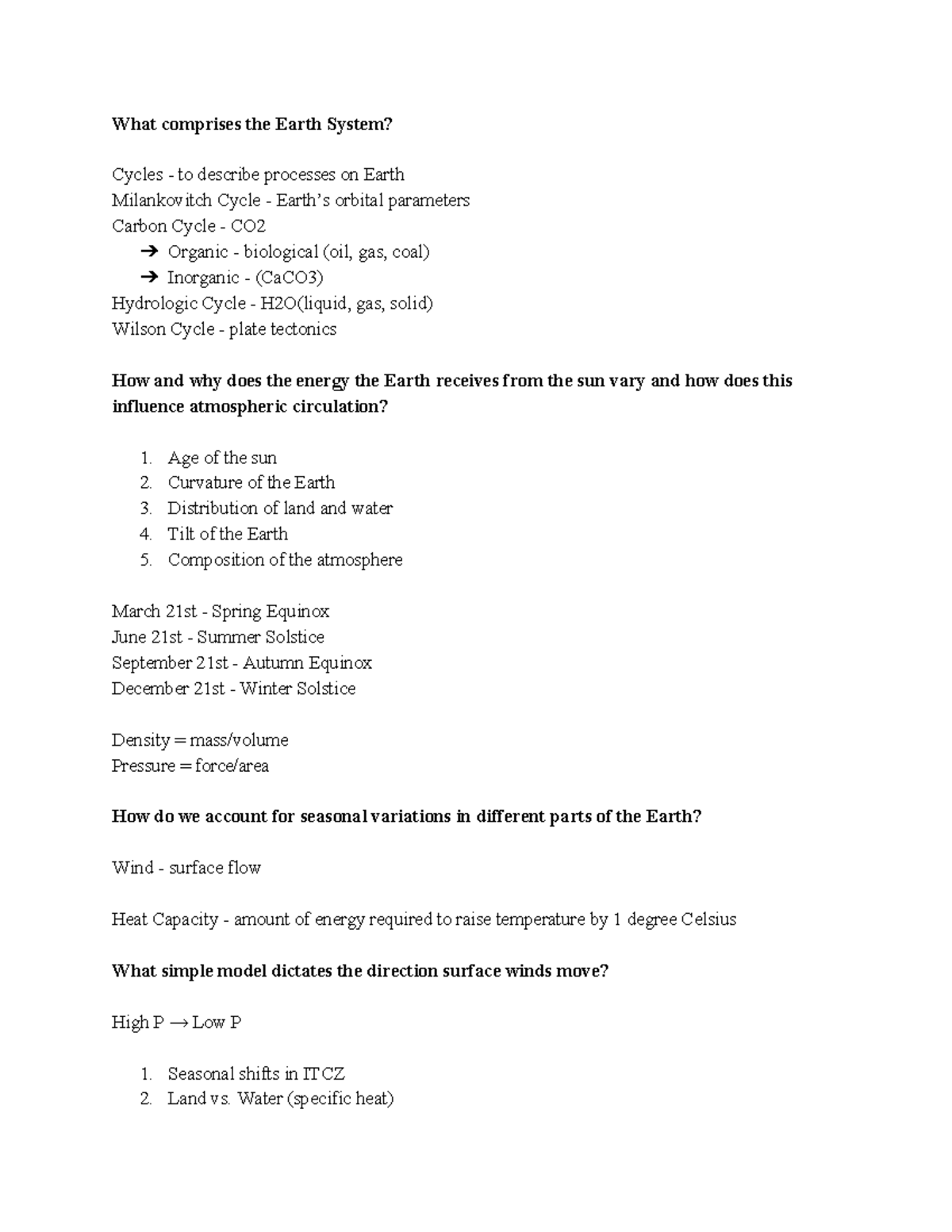 Earth: Our Habitable Planet Notes - What comprises the Earth System ...