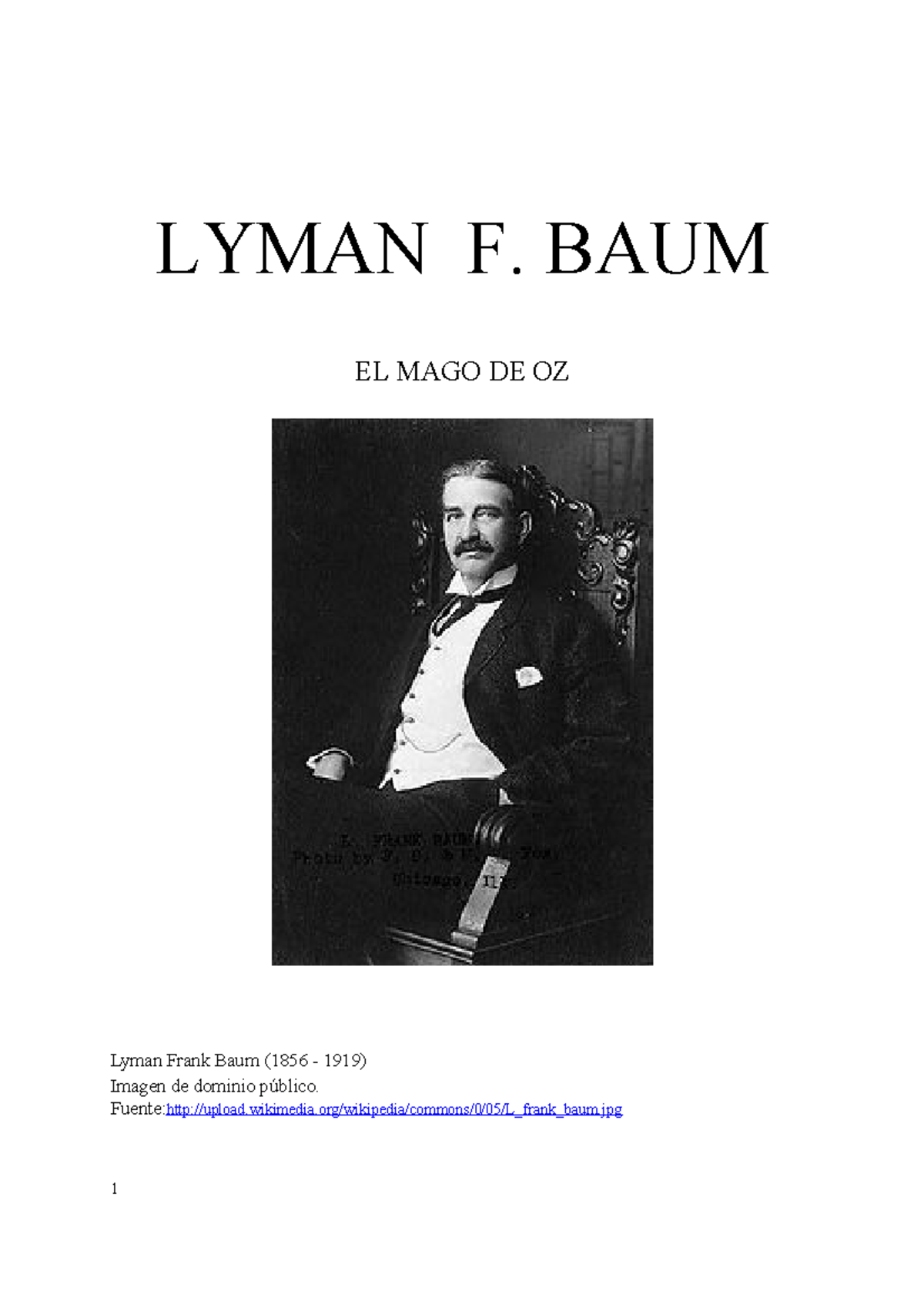 Baum Lyman Frank - El Mago De Oz - LYMAN F. BAUM EL MAGO DE OZ Lyman ...