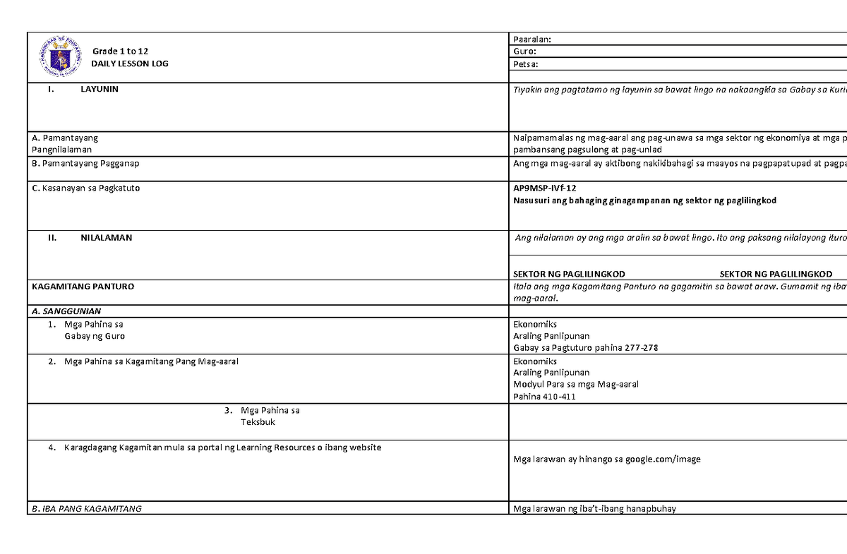 DLL 05 - Daily lesson log - Grade 1 to 12 DAILY LESSON LOG Paaralan ...