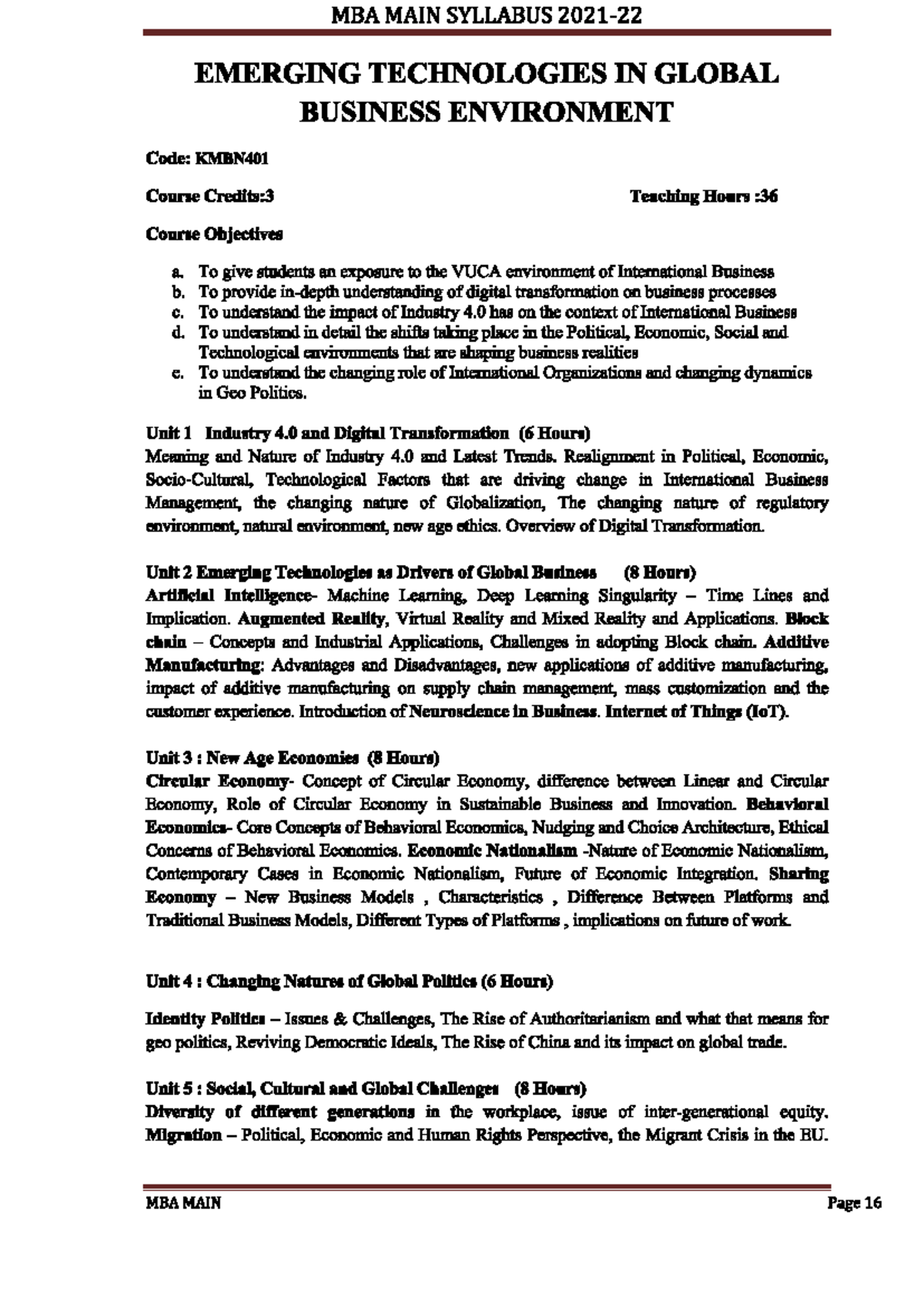 4th Sem Syl - Masters of Business Administration - Studocu