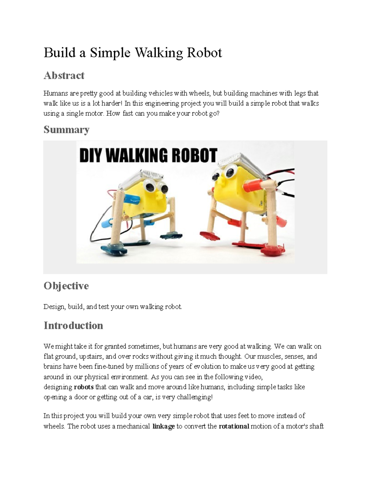Build a Simple Walking Robot - Build a Simple Walking Robot Abstract ...