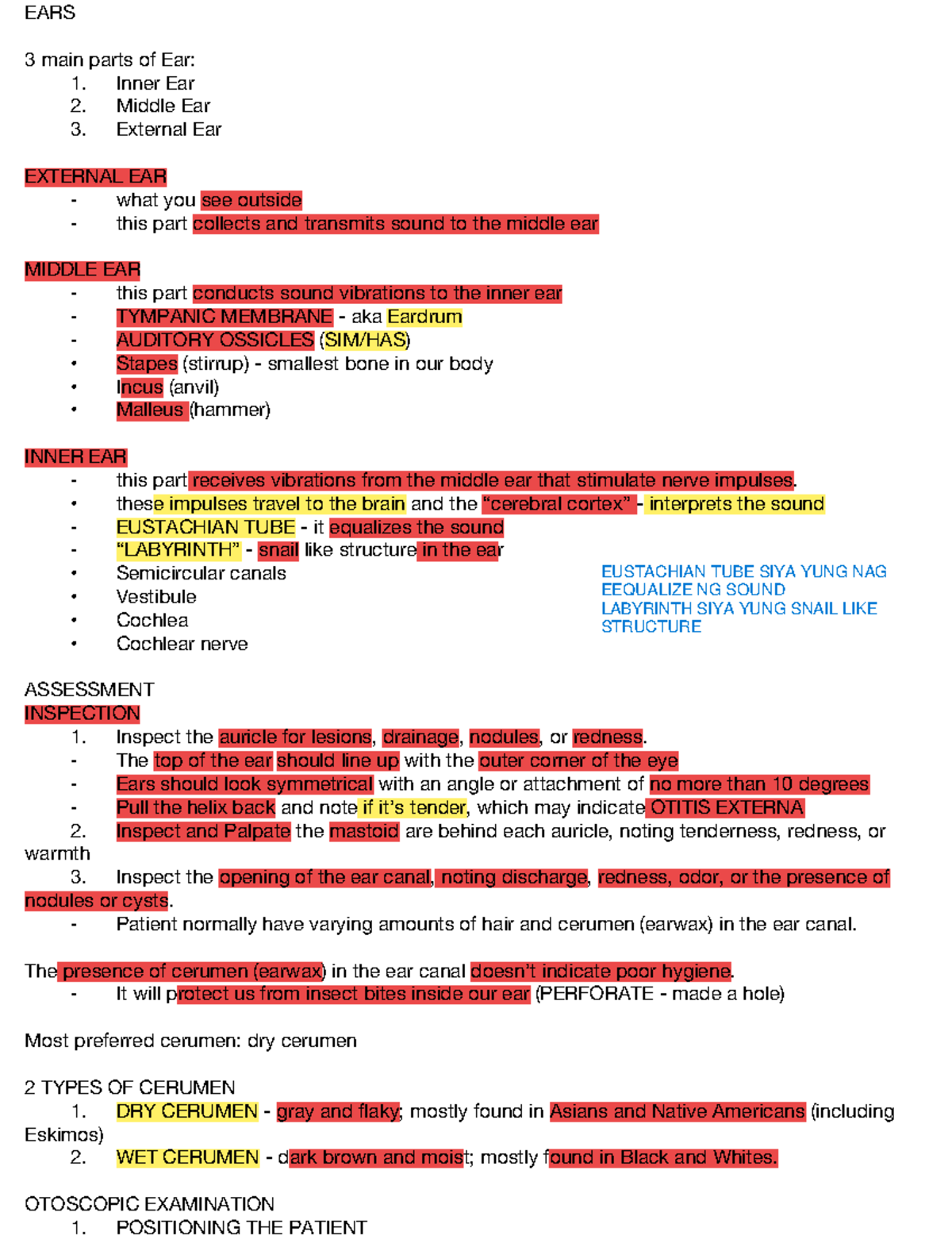 NOSE EARS Mouth Throat - EARS 3 main parts of Ear: 1. Inner Ear 2 ...