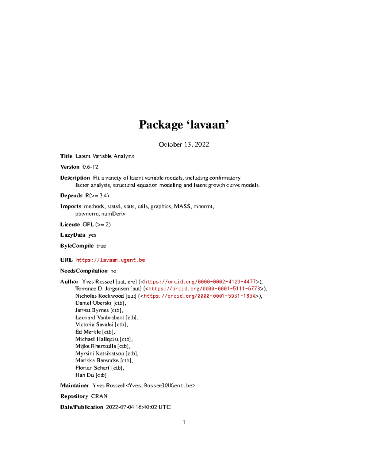 Lavaan - Data analysis - Package ‘lavaan’ October 13, 2022 Title Latent ...