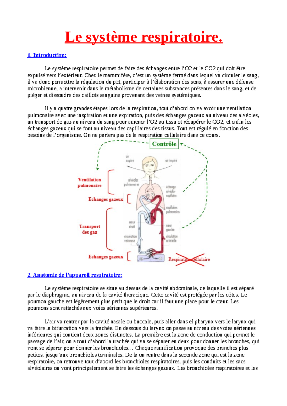 Syst respiratoire - Notes de cours 4 - Le système respiratoire. 1 ...