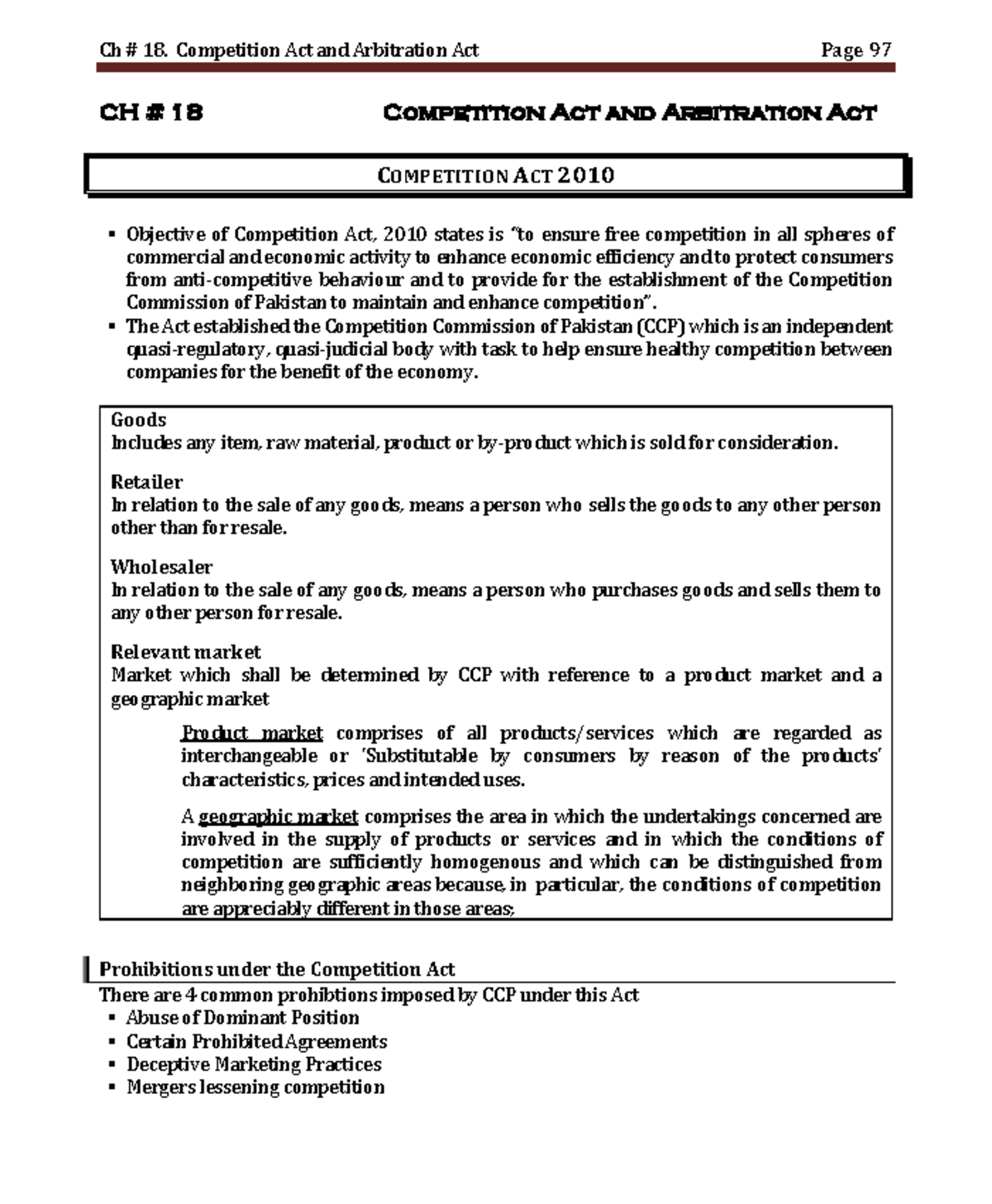 Chapter # 18 - Notes - CH # 1 8 Competition Act and Arbitration Act ...
