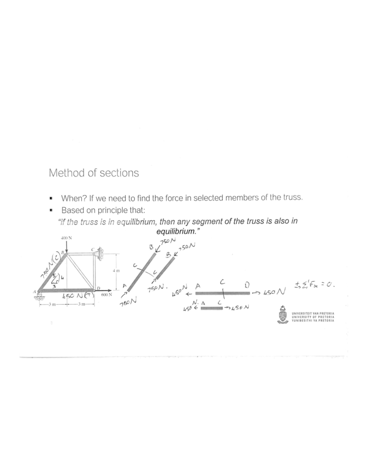 SKE110 Method of sections - Method of sections When? If we need to find ...