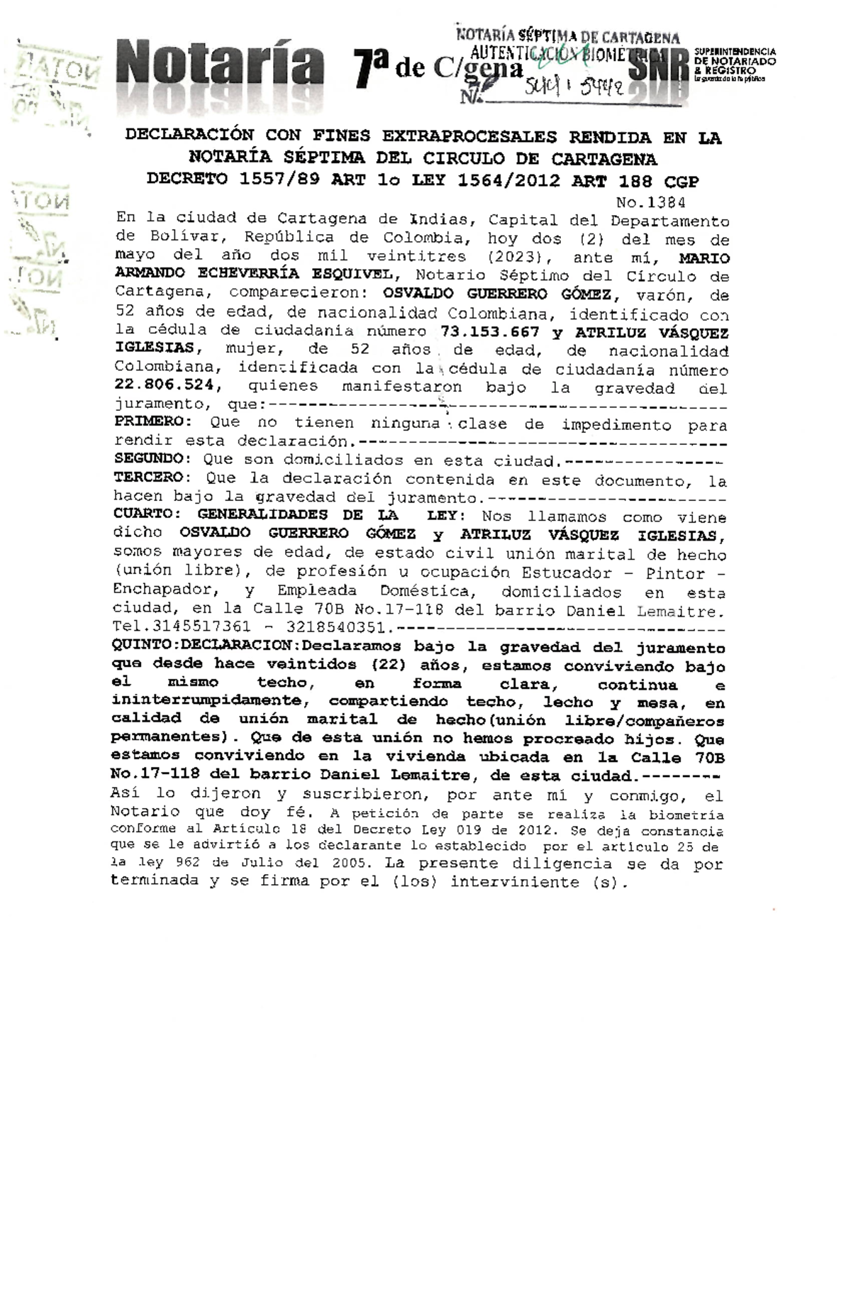 Declaracion juramentada - Derecho administrativo General y Colombiano - Studocu