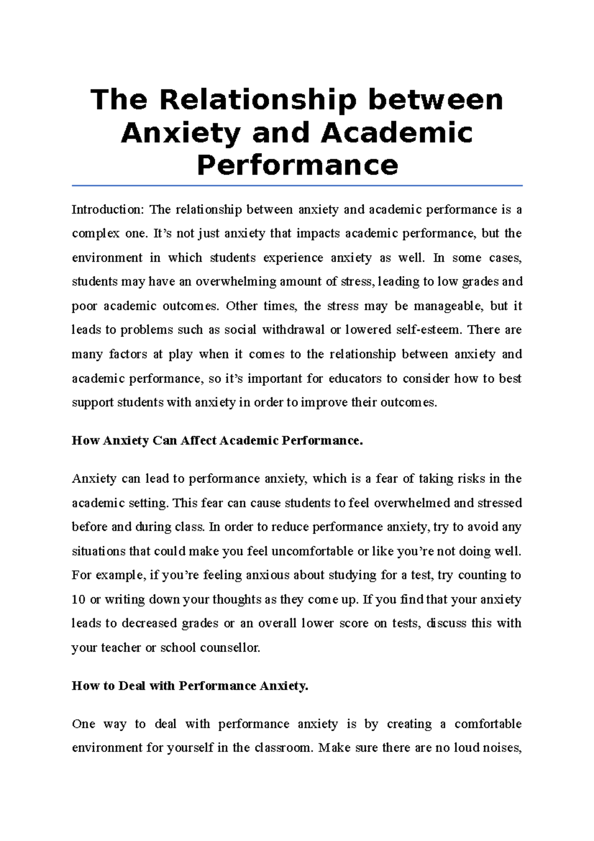 The Relationship between Anxiety and Academic Performance - It’s not ...