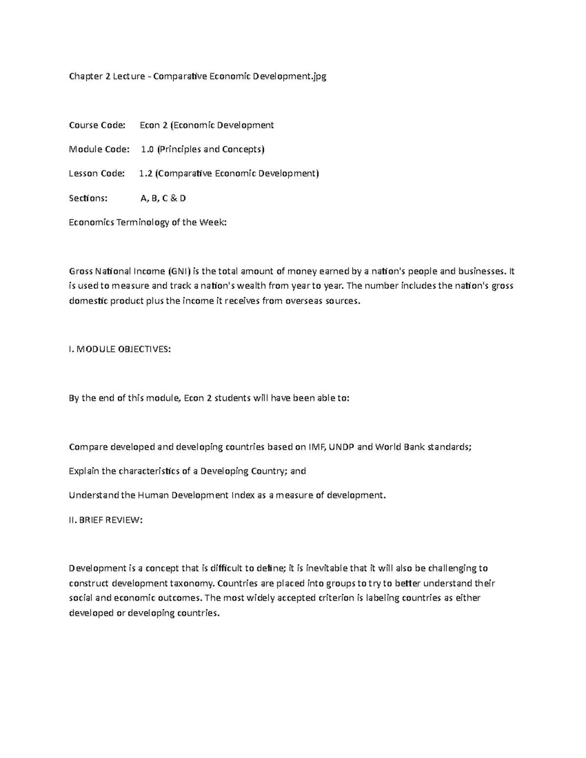 Econ 2- module 2 - Notes - Chapter 2 Lecture - Comparative Economic ...