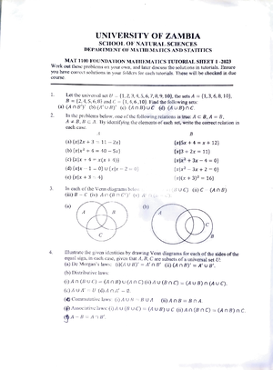 MAT 1120 Tutorial 1 Answers - The University of Zambia Department of ...